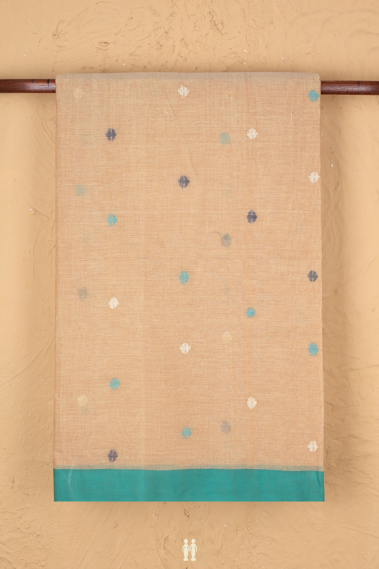 Bengal Cotton Saree In Light Brown With Threadwork Buttas