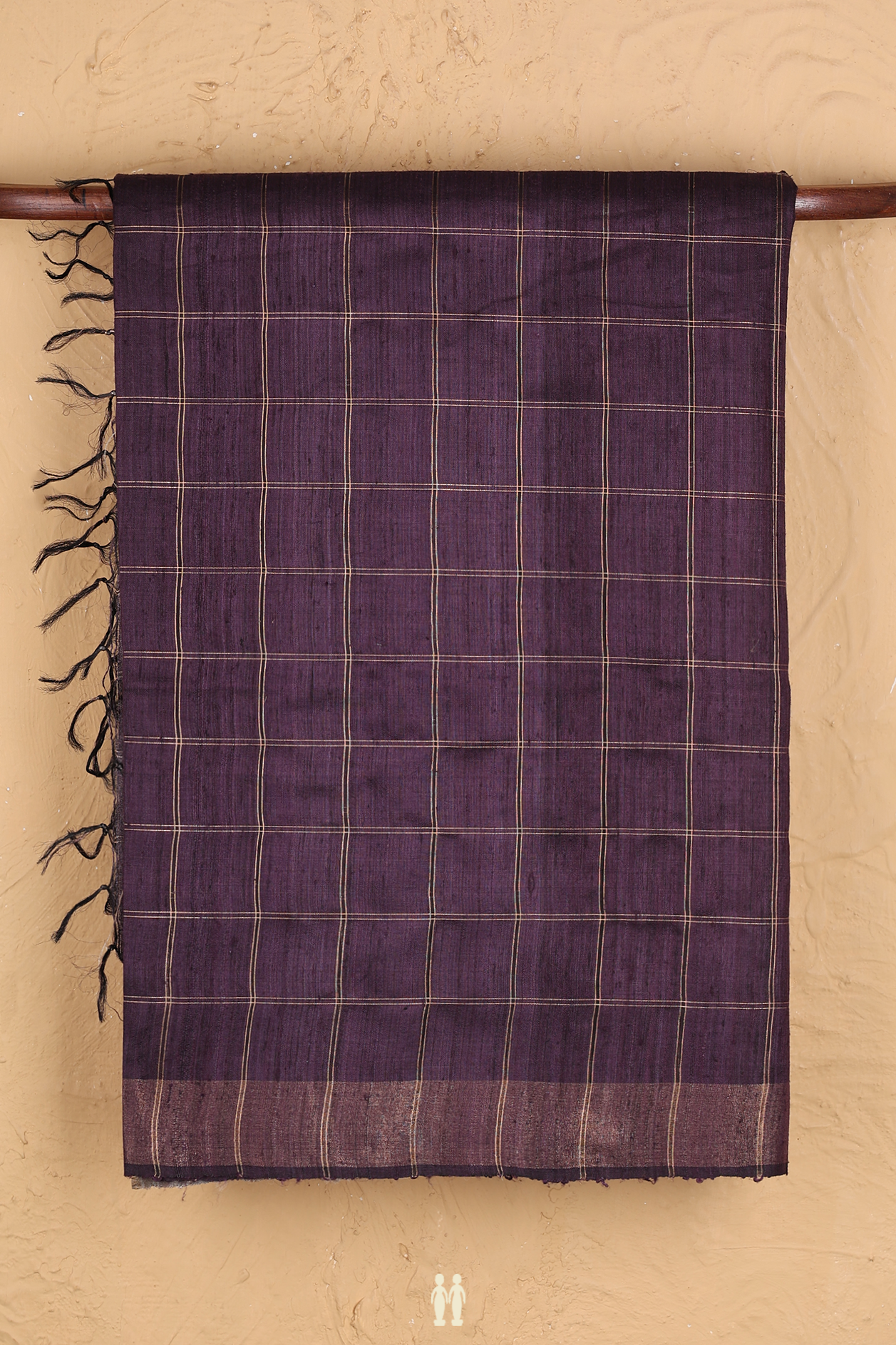 Tussar Madhubani Silk Saree Dark Oak Brown With Checks Design